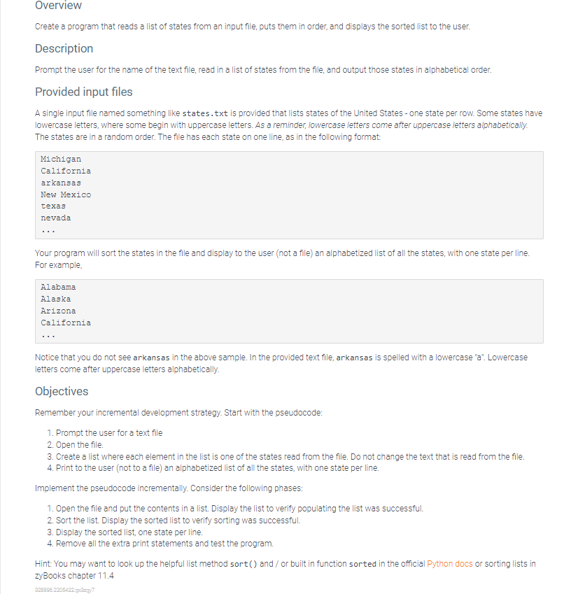 Solved Overview Create a program that reads a list of states | Chegg.com