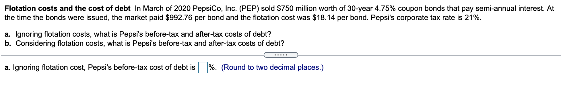 Flotation costs and the cost of debt In March of 2020 | Chegg.com