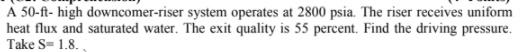 Solved A 50-ft- high downcomer-riser system operates at 2800 | Chegg.com