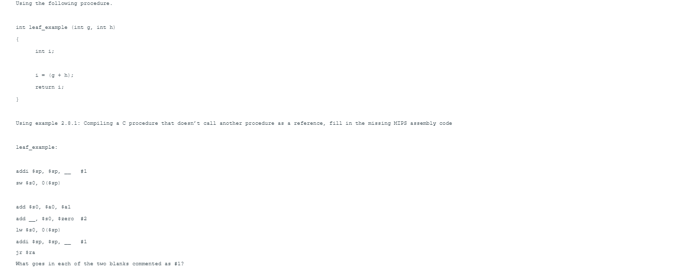 Solved Using the following procedure. int leaf_example (int | Chegg.com