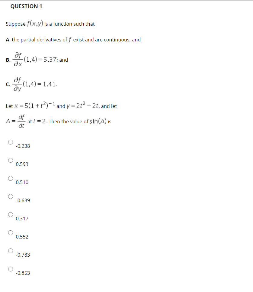 Solved QUESTION 1 Suppose f(x,y) is a function such that A. | Chegg.com
