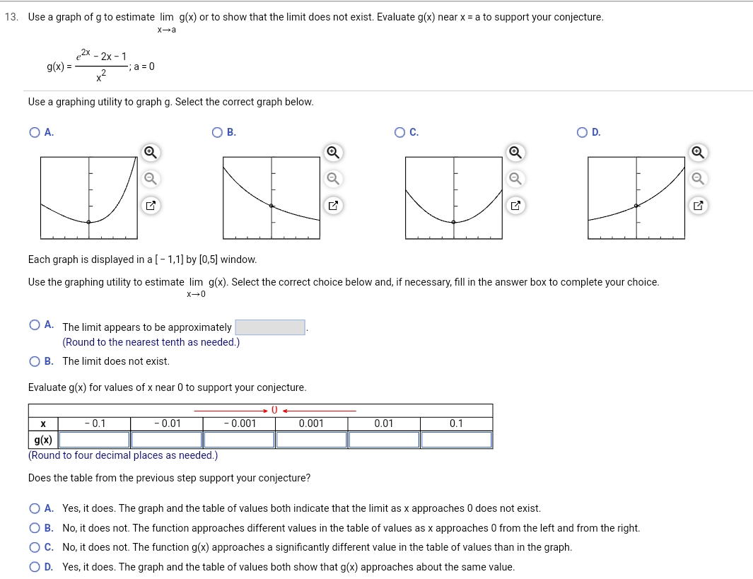 Solved Use a graph of g to estimate limx→ag(x) or to show | Chegg.com