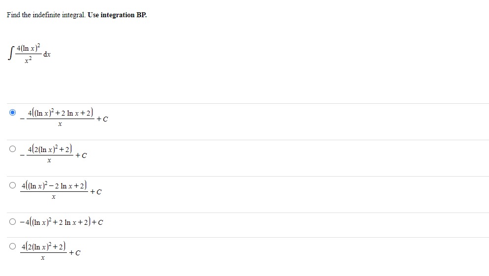 Solved Find the indefinite integral. Use integration BP. | Chegg.com