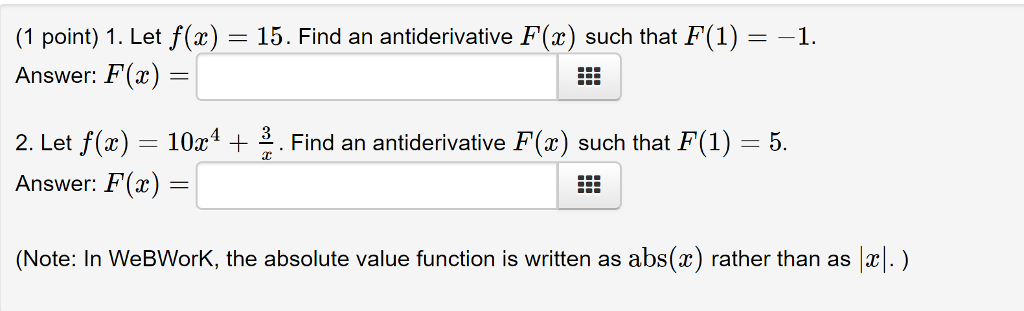 Solved 15 . Find an antiderivative F(x) such that F(1)--1. | Chegg.com