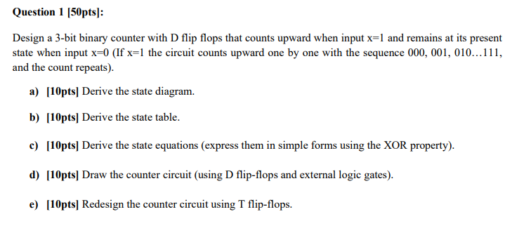 Solved Question 1 (50pts): Design a 3-bit binary counter | Chegg.com