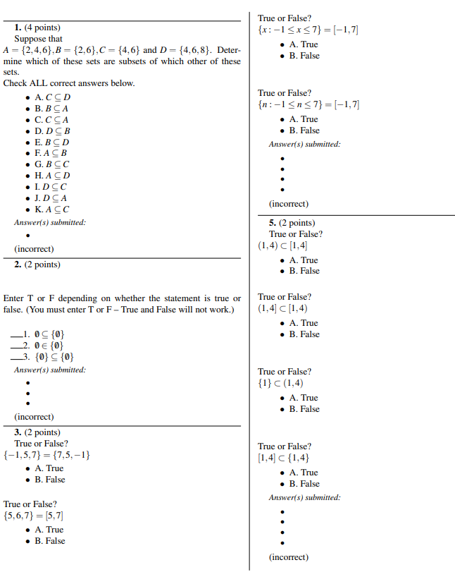 Solved True or False? {x:-1 | Chegg.com