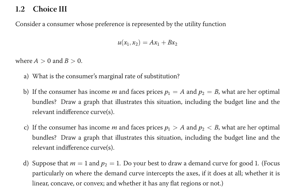 Solved 1.2 Choice III Consider a consumer whose preference | Chegg.com