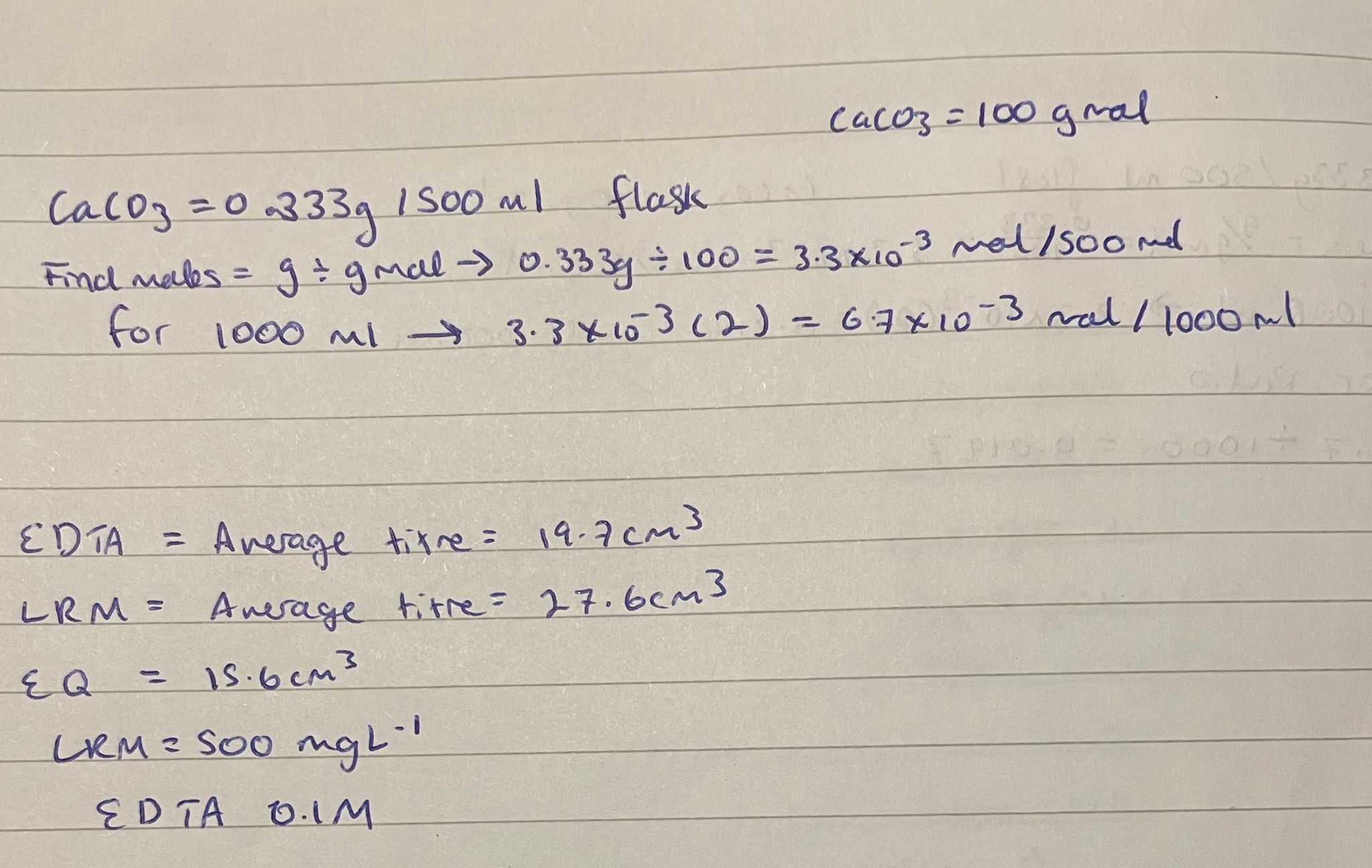 Solved 1.Calculate the molarity of the CaCO3 solution and | Chegg.com