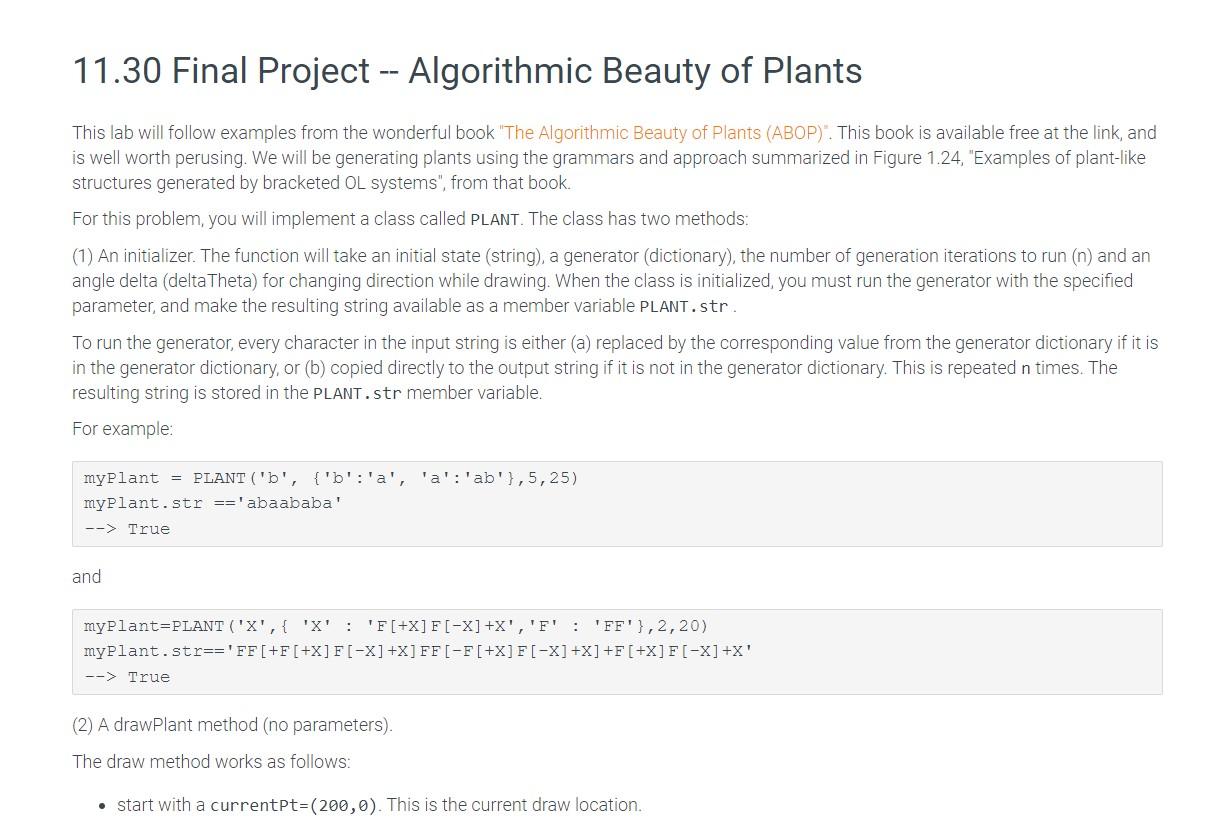 Solved 11.30 Final Project -- Algorithmic Beauty of Plants | Chegg.com