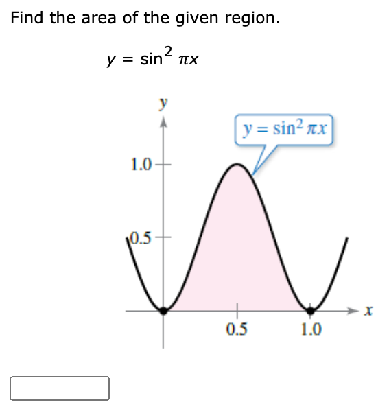 Solved Find the area of the given region. y = sin2 | Chegg.com