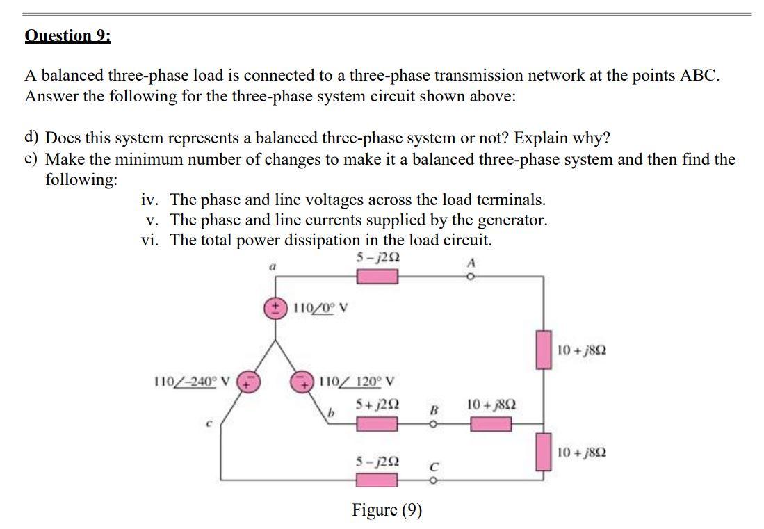 Solved Question 9: A balanced three-phase load is connected | Chegg.com