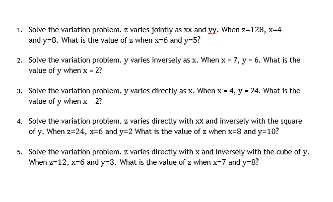 Solved 1. Solve the variation problem. z varies jointly as | Chegg.com