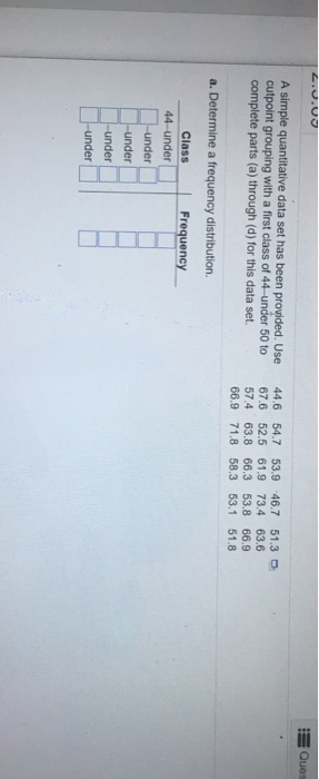 Solved = Ques A simple quantitative data set has been | Chegg.com