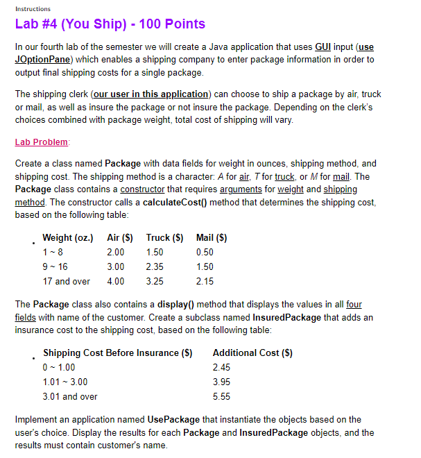 Solved Lab \#4 (You Ship) - 100 Points In our fourth lab of | Chegg.com
