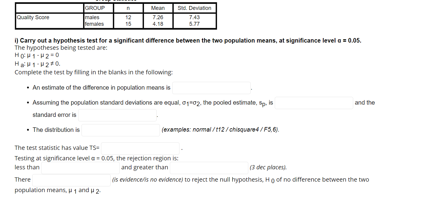 Solved i) Carry out a hypothesis test for a significant | Chegg.com