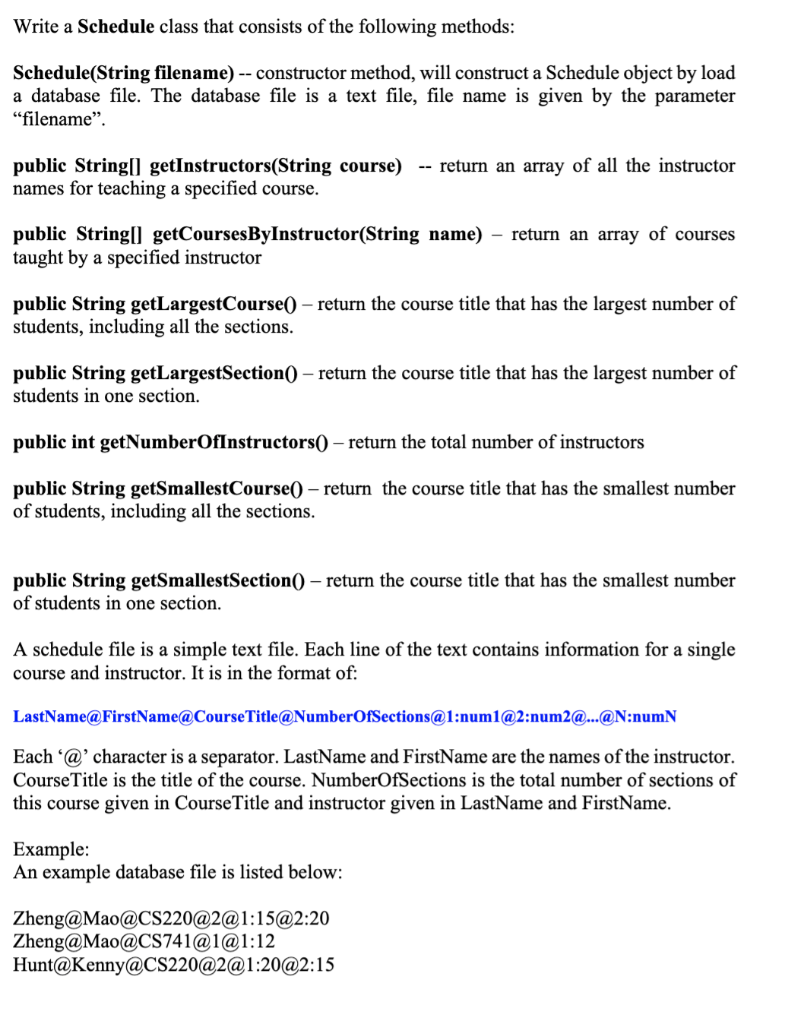 Solved Write a Schedule class that consists of the following | Chegg.com