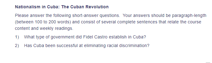 Solved Nationalism in Cuba: The Cuban Revolution Please | Chegg.com