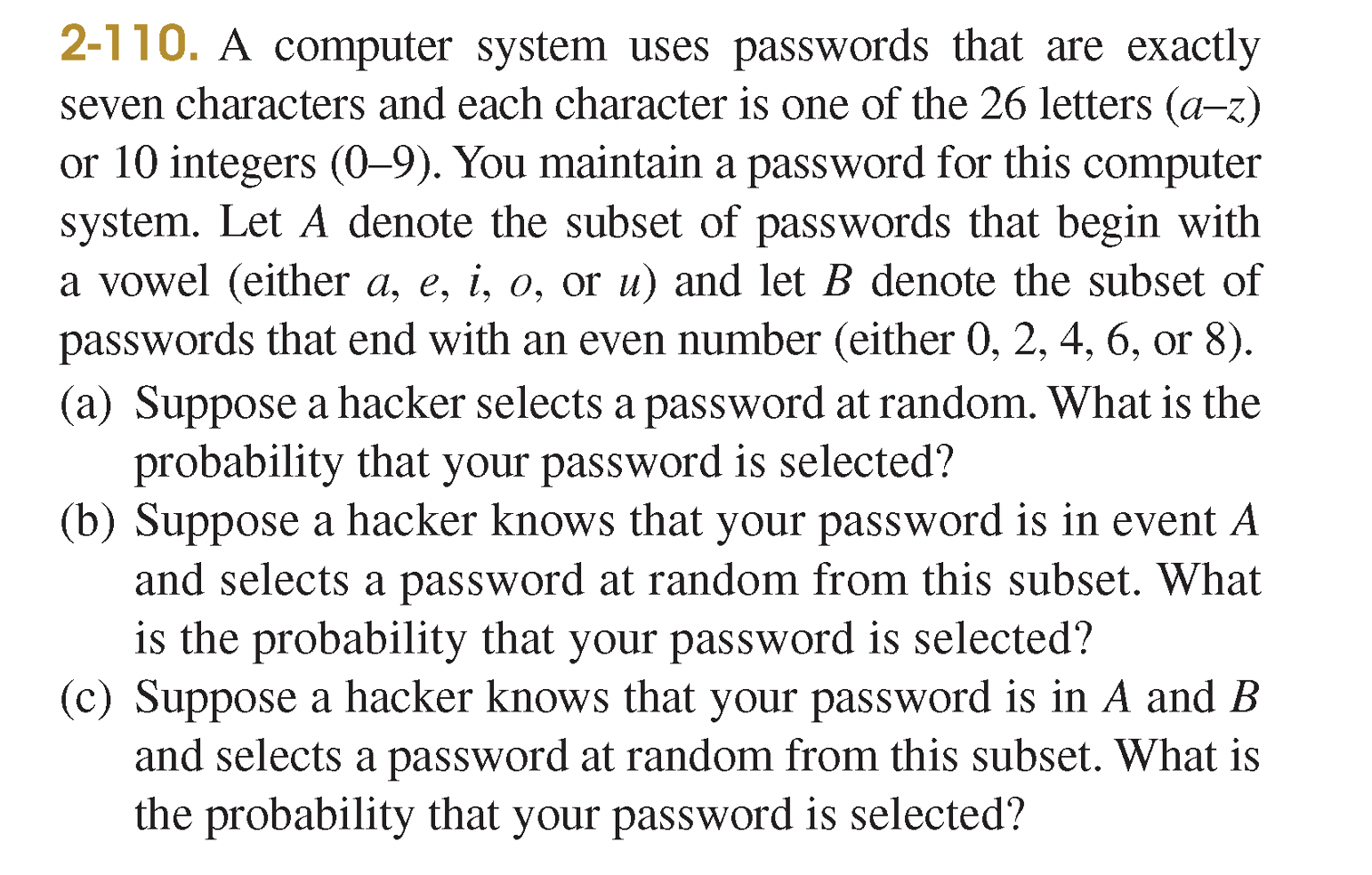 Solved 2-110. A computer system uses passwords that are | Chegg.com
