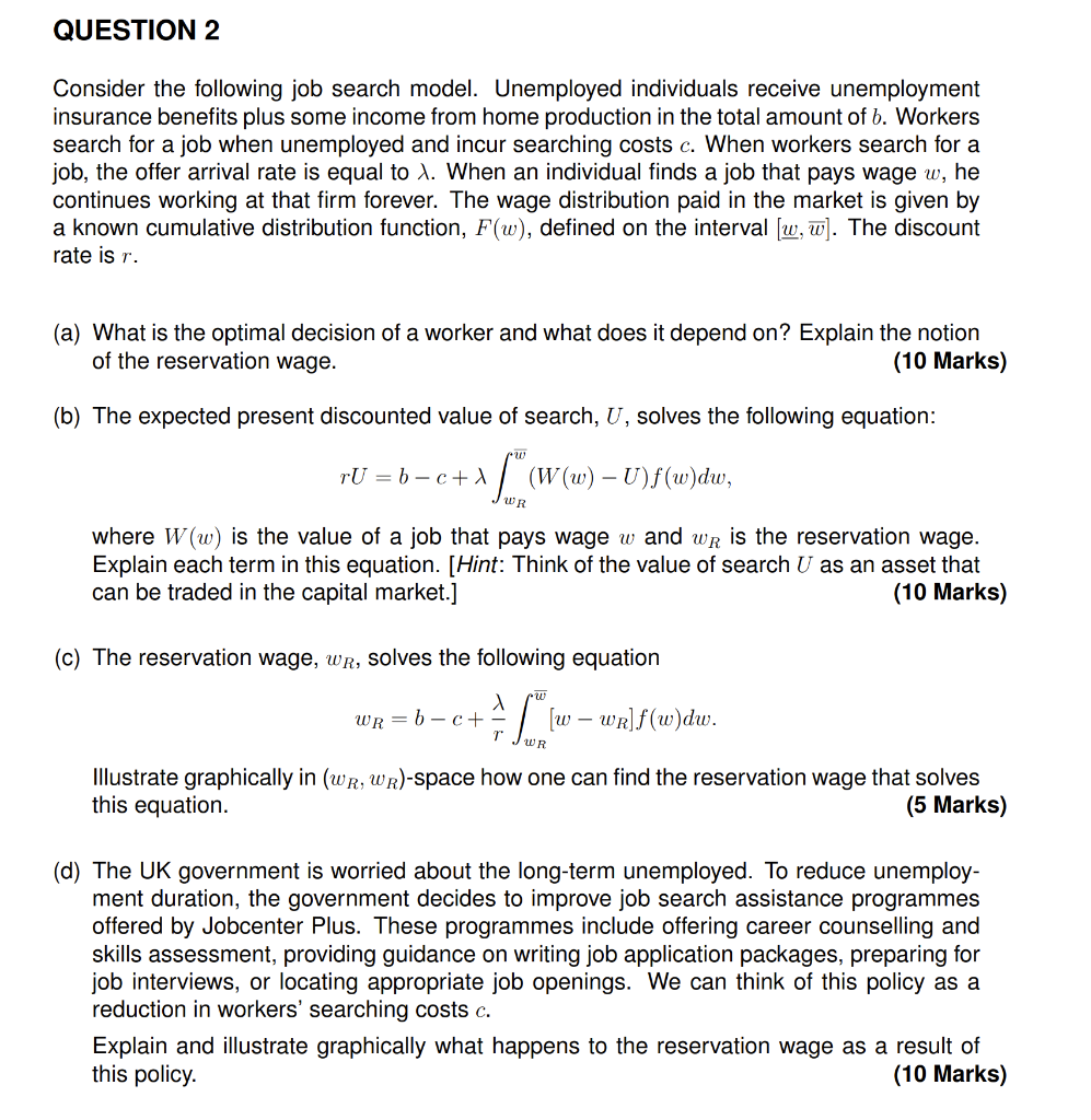 QUESTION 2 Consider the following job search model. | Chegg.com