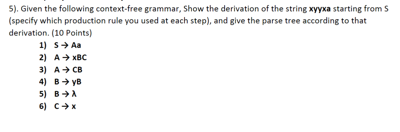 Solved 5). Given the following context-free grammar, Show | Chegg.com
