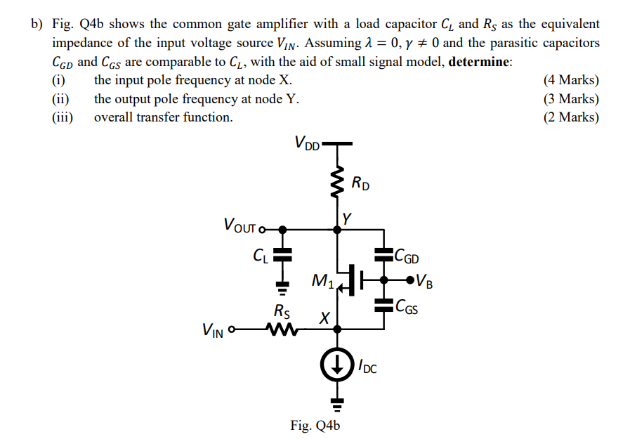 Solved b) Fig. Q4b shows the common gate amplifier with a | Chegg.com
