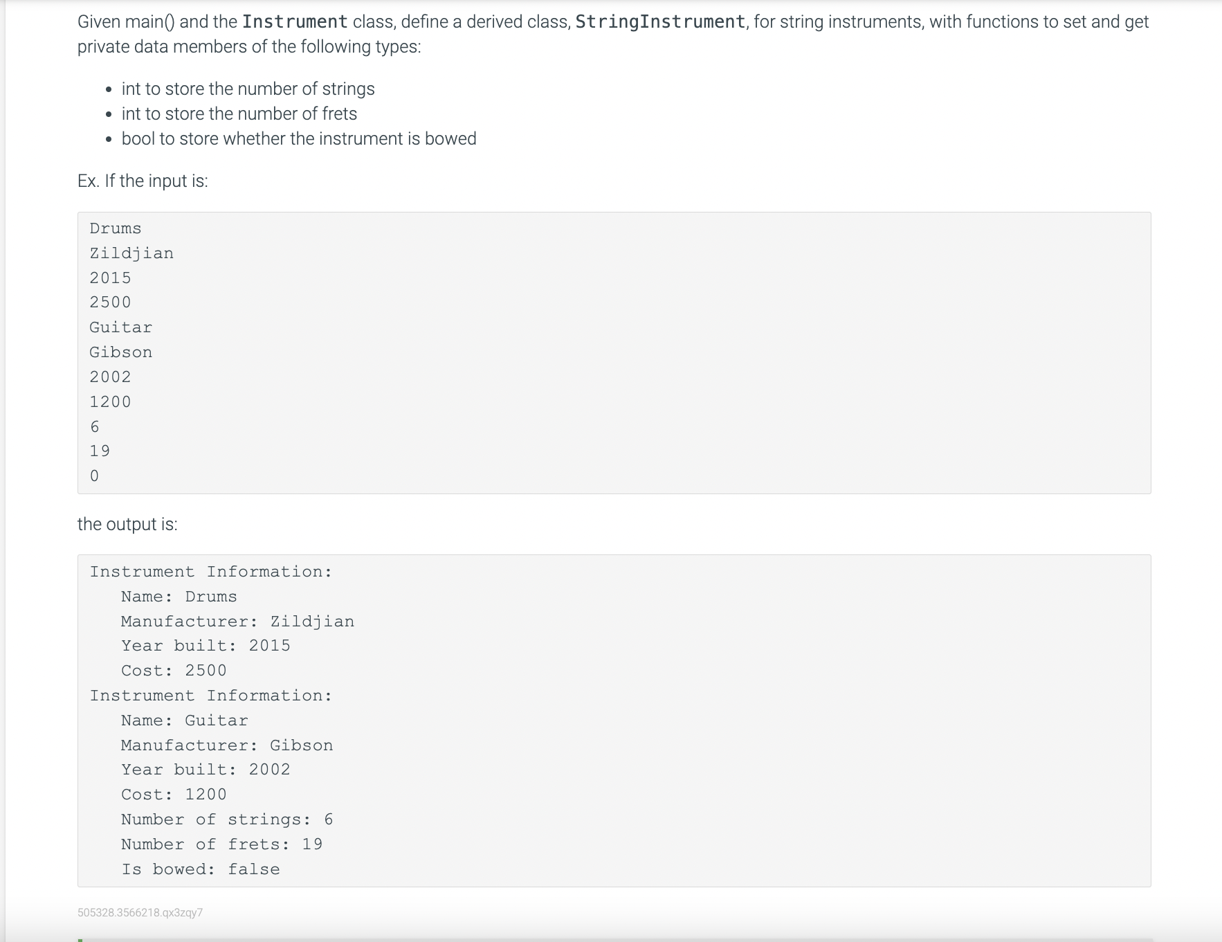 Solved Given main 0 ﻿and the Inst rument class, define a | Chegg.com