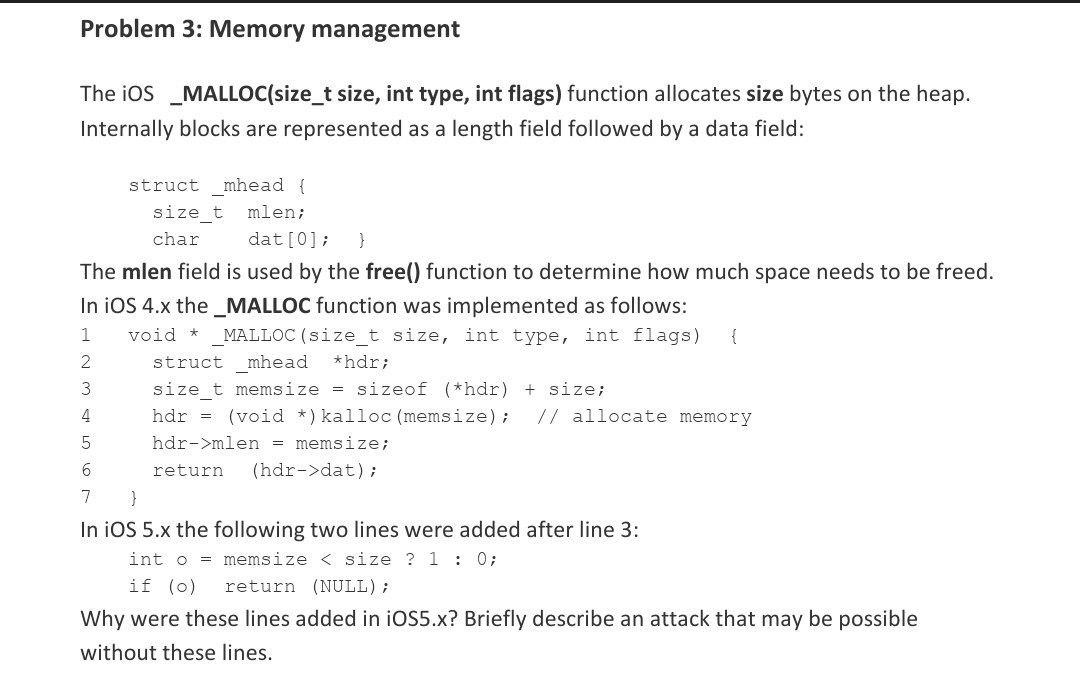 Solved Problem 3: Memory management The iOS _MALLOC(size_t | Chegg.com