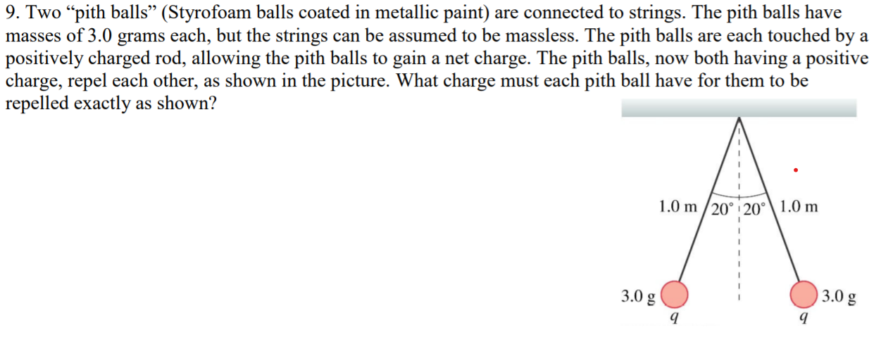 Solved 9. Two “pith balls” (Styrofoam balls coated in | Chegg.com
