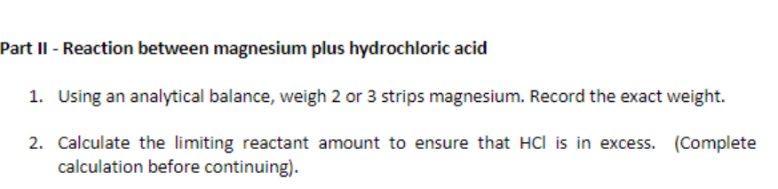 Solved Sart II - Reaction between magnesium plus | Chegg.com