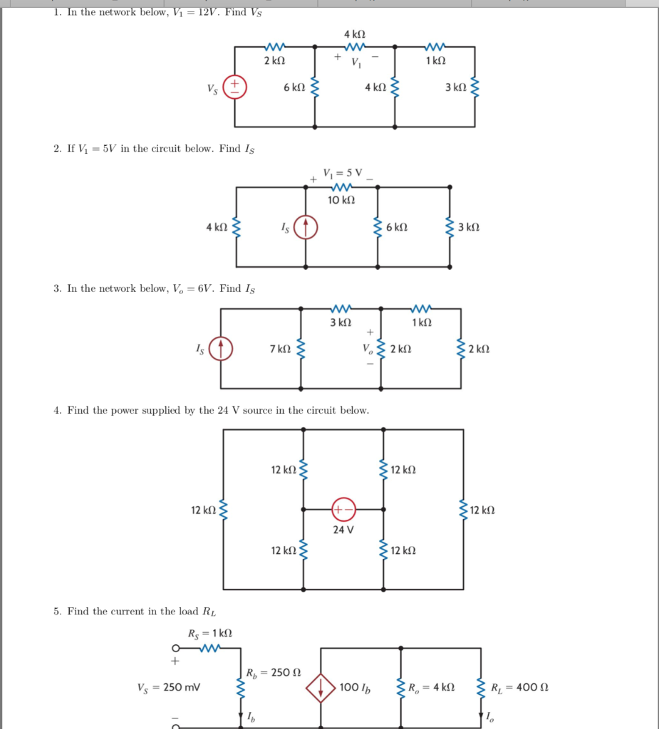 Solved 1 In The Network Below Vị 12v Find Vs 4 K 2 K0 Chegg