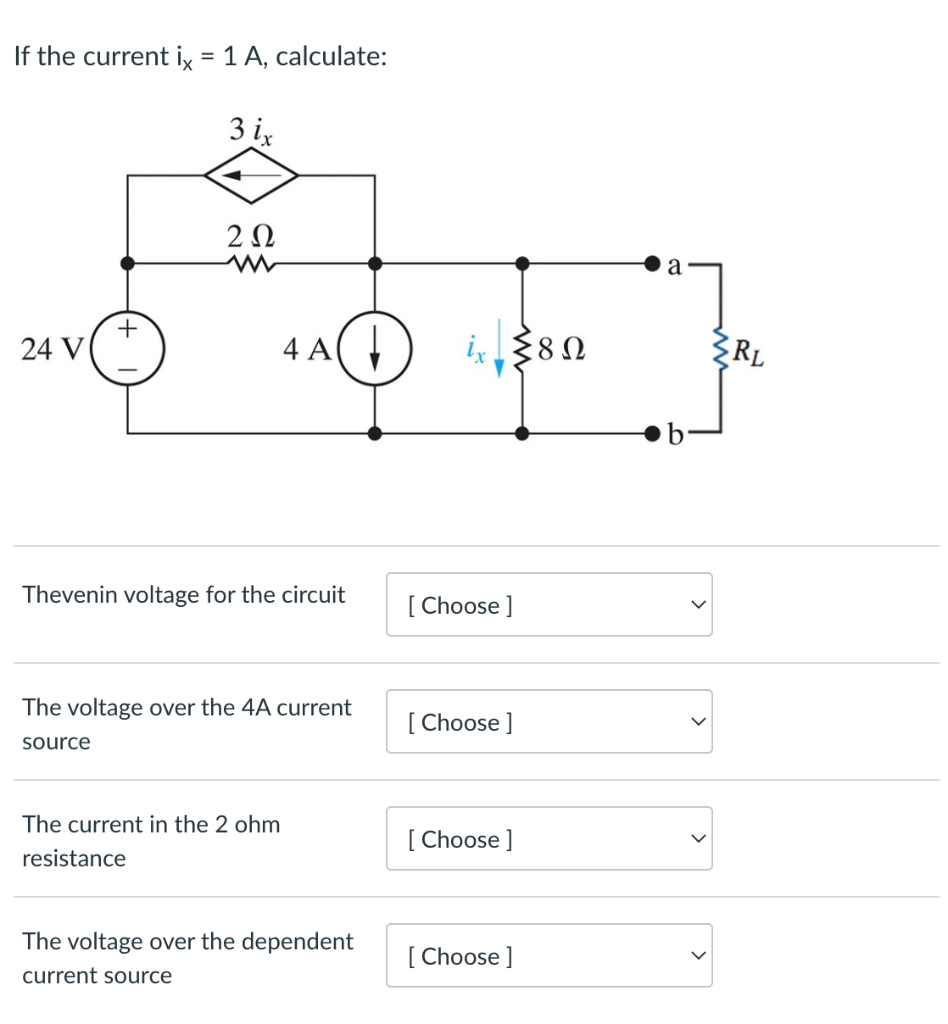 Solved If the current ix=1A, calculate: Thevenin voltage for | Chegg.com