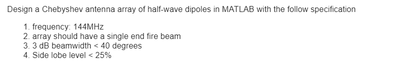 Design a Chebyshev antenna array of half-wave dipoles | Chegg.com