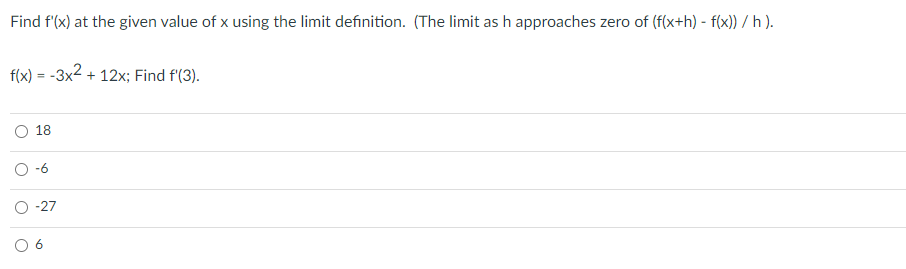 Solved Find f'(x) ﻿at the given value of x ﻿using the limit | Chegg.com