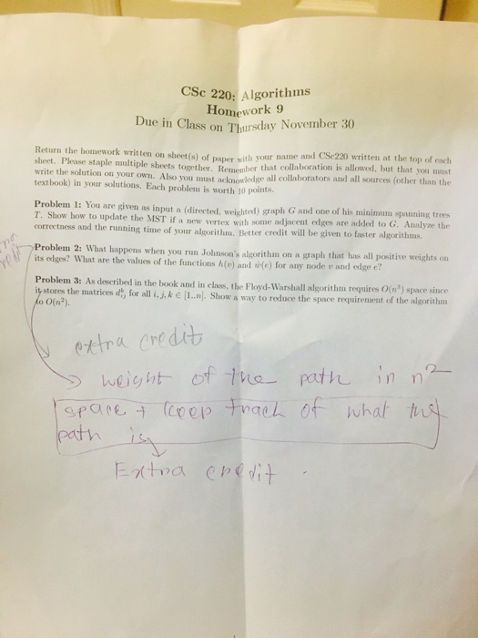 Solved CSc 220: Algorithms omework 9 lass on Thursday | Chegg.com