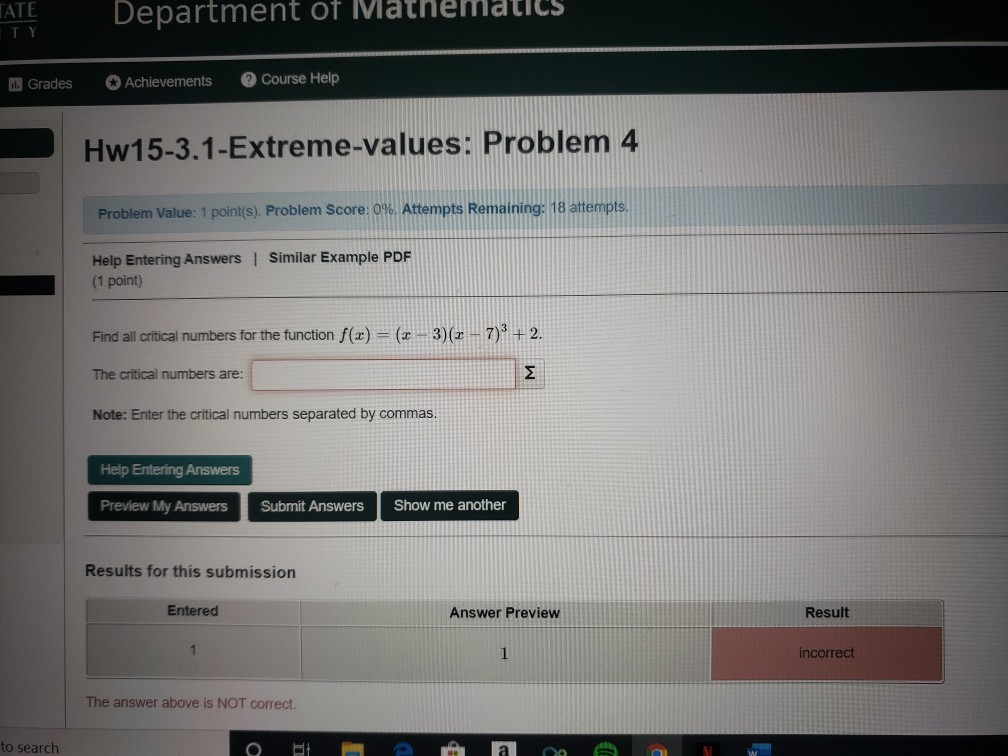 Solved TATE Department of Mathematics ITY L. Grades | Chegg.com