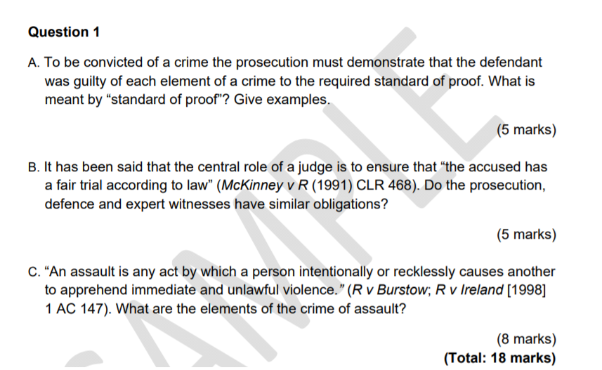 Solved Question 1 A. To be convicted of a crime the | Chegg.com