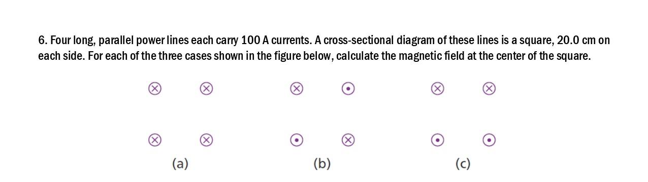 Solved 6. Four long, parallel power lines each carry 100 A | Chegg.com