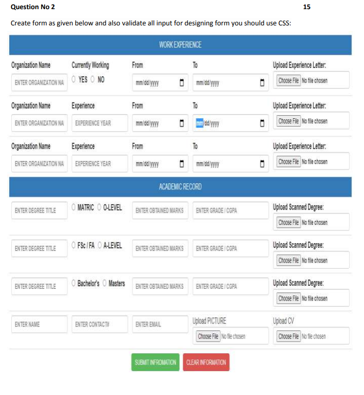 Solved Create form as given below and also validate all | Chegg.com