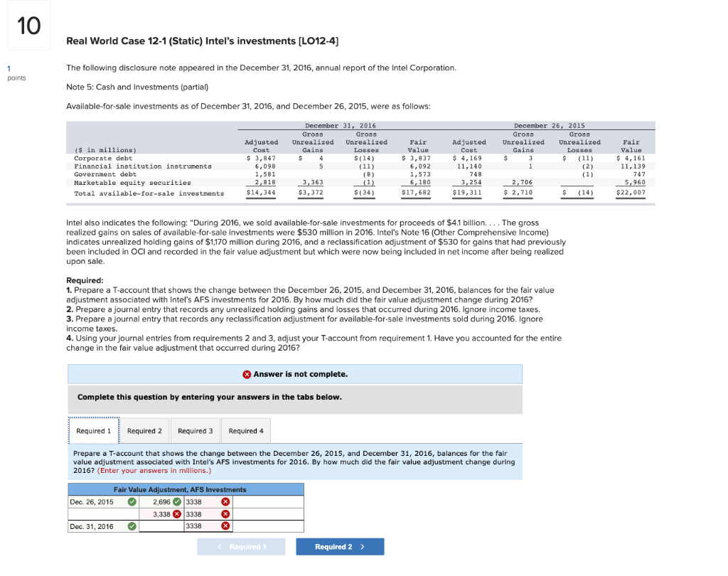 Solved Real World Case 12-1 (Static) Intel's investments | Chegg.com