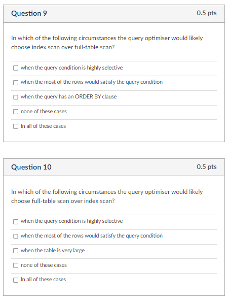 Solved In which of the following circumstances the query | Chegg.com