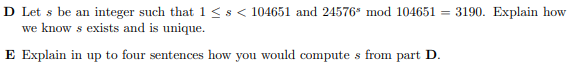 Solved I would like help with part ED Let s ﻿be an integer | Chegg.com