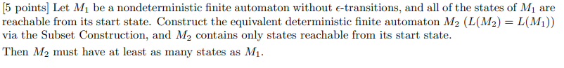 Solved [5 points] Let M1 be a nondeterministic finite | Chegg.com