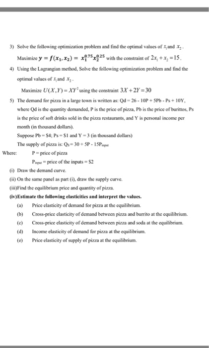 Solved 3) Solve the following optimization problem and find | Chegg.com