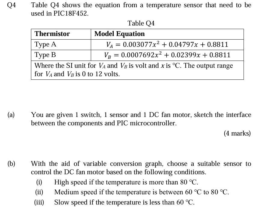 Solved Q4 ﻿Table Q4 ﻿shows the equation from a temperature | Chegg.com