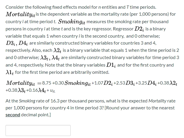 Solved Consider the following fixed effects model for n | Chegg.com