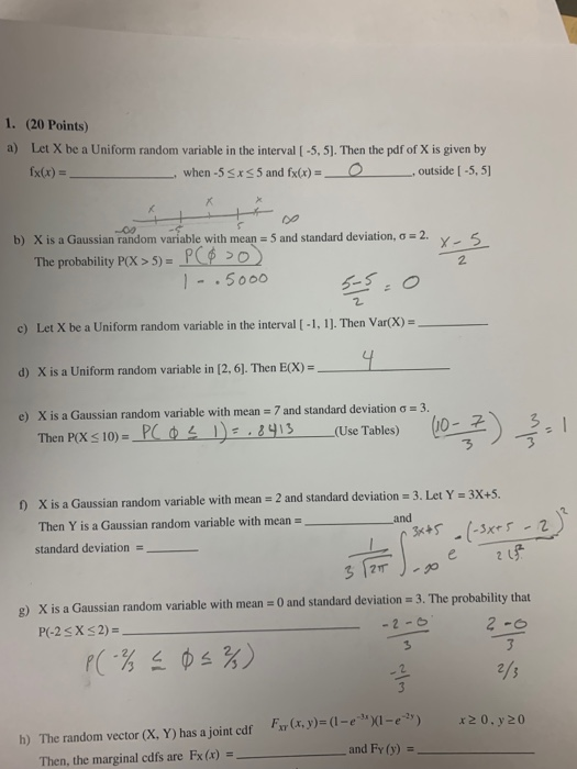 Solved 1. (20 Points) a) Let X be a Uniform random variable | Chegg.com