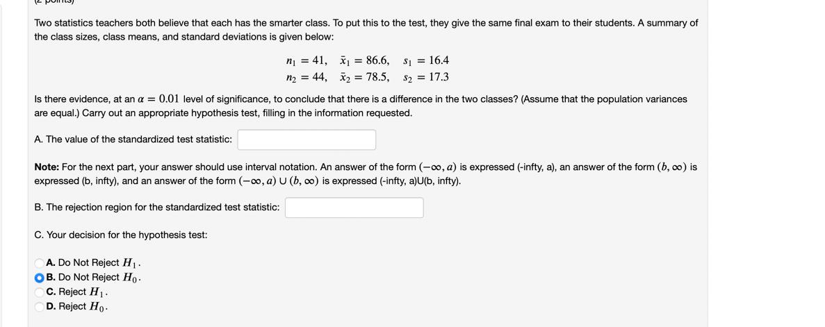 Solved Two statistics teachers both believe that each has | Chegg.com