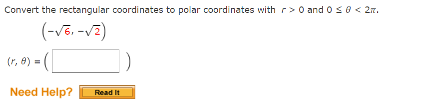 Solved Convert the rectangular coordinates to polar | Chegg.com