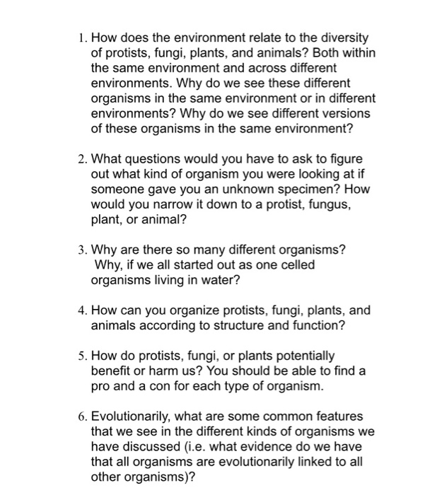 Solved 1. How does the environment relate to the diversity | Chegg.com