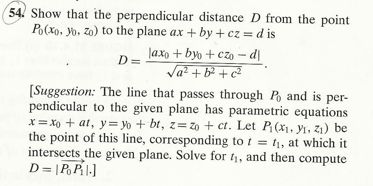 Solved 54. Show that the perpendicular distance D from the | Chegg.com